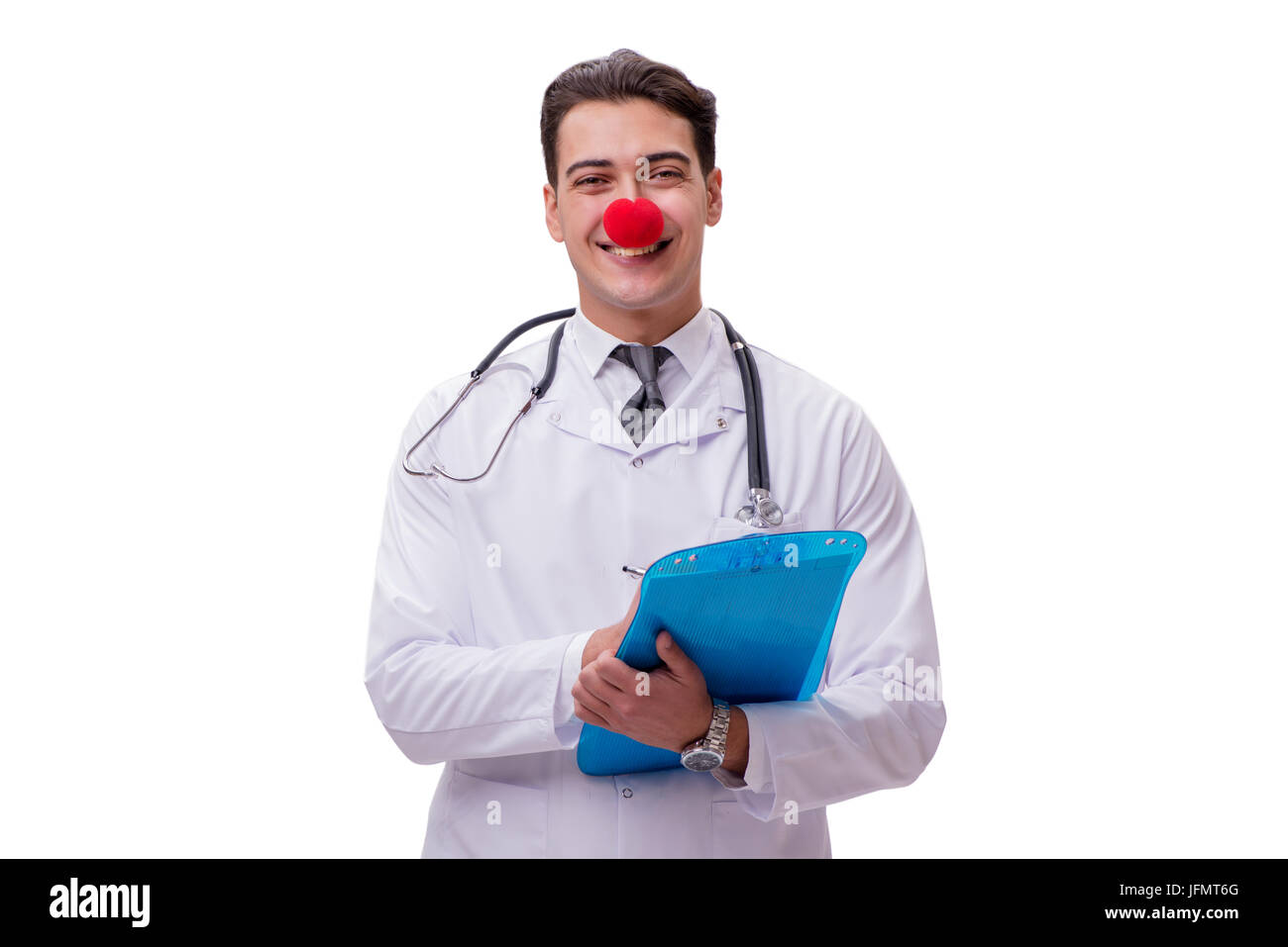 Funny clown doctor isolated on the white background Stock Photo - Alamy