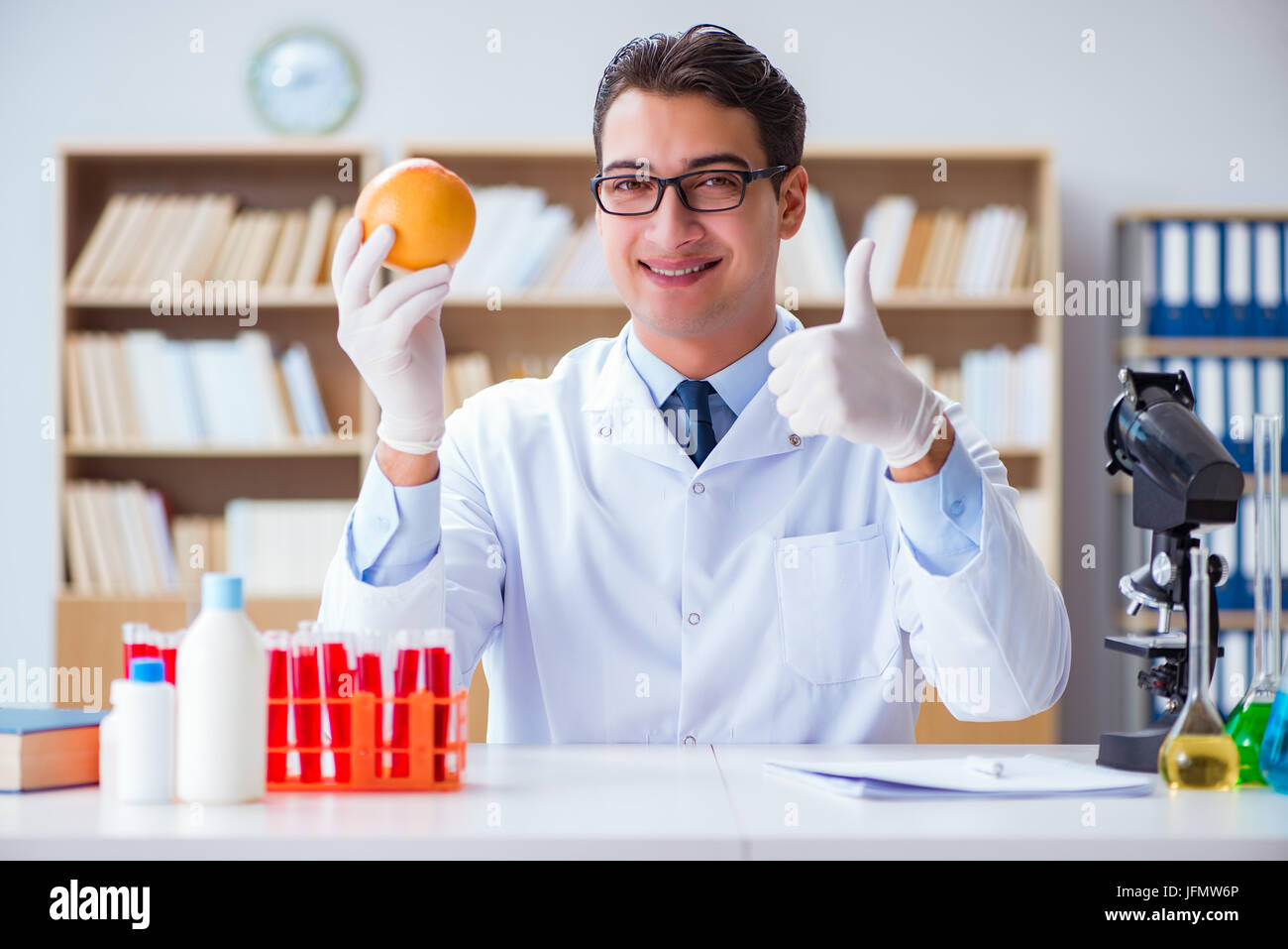 Scientist working on organic fruits and vegetables Stock Photo - Alamy