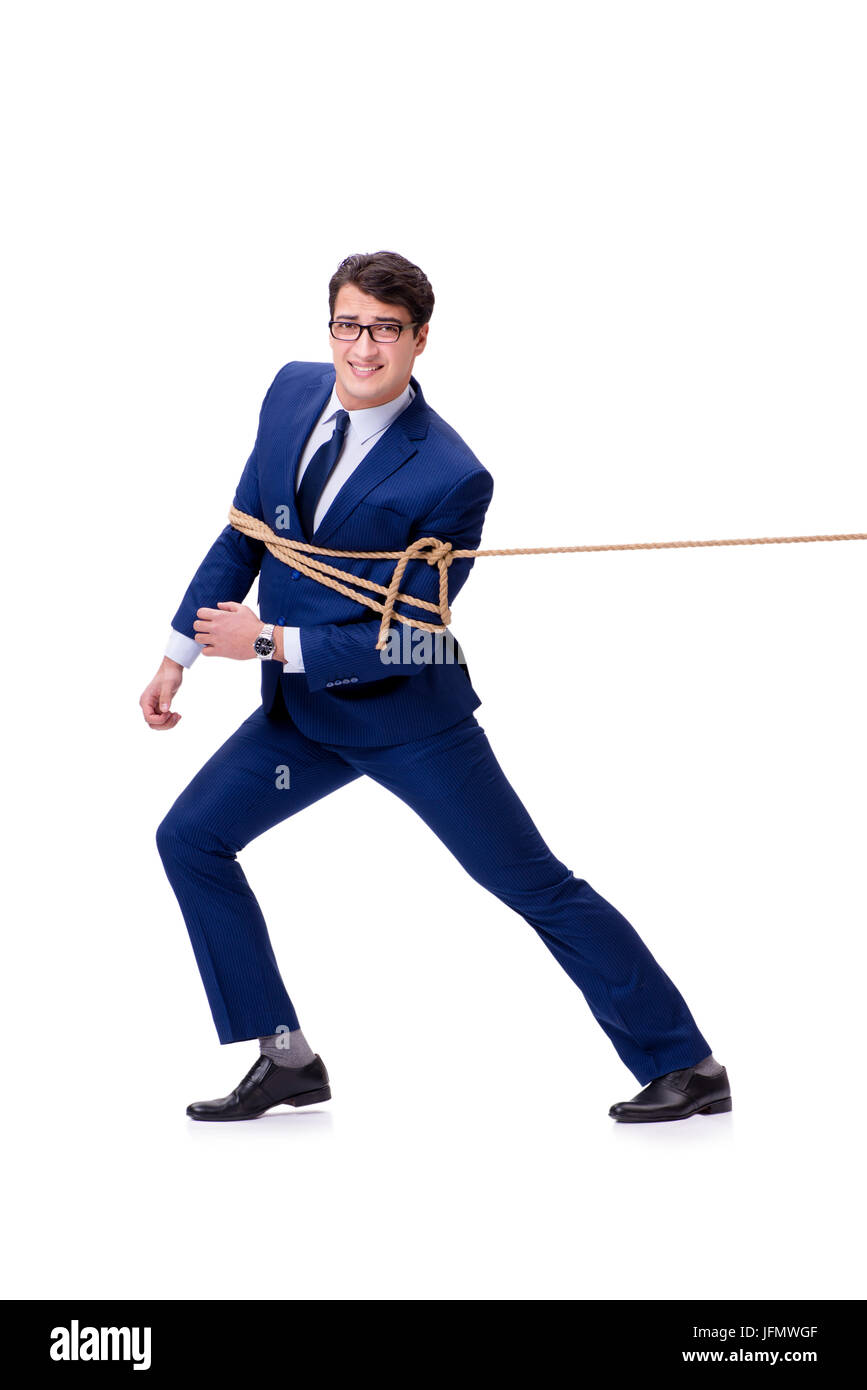 Businessman caught with rope lasso isolated on white Stock Photo - Alamy