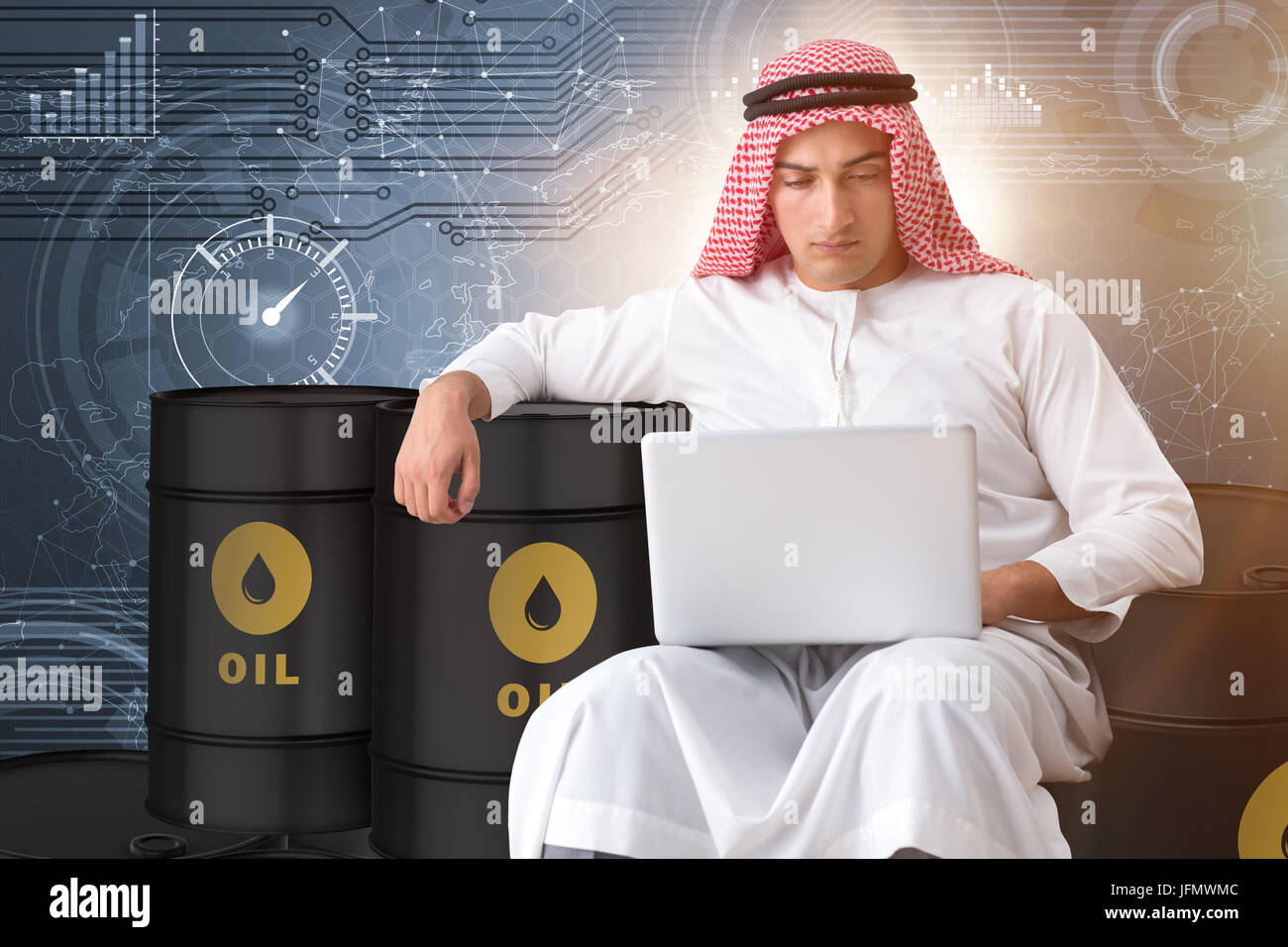 Arab businessman trading crude oil on laptop Stock Photo - Alamy