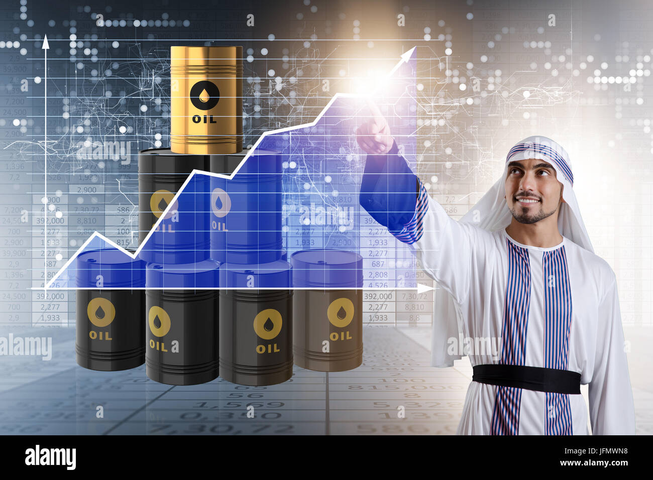 Arab businessman in oil price business concept Stock Photo - Alamy