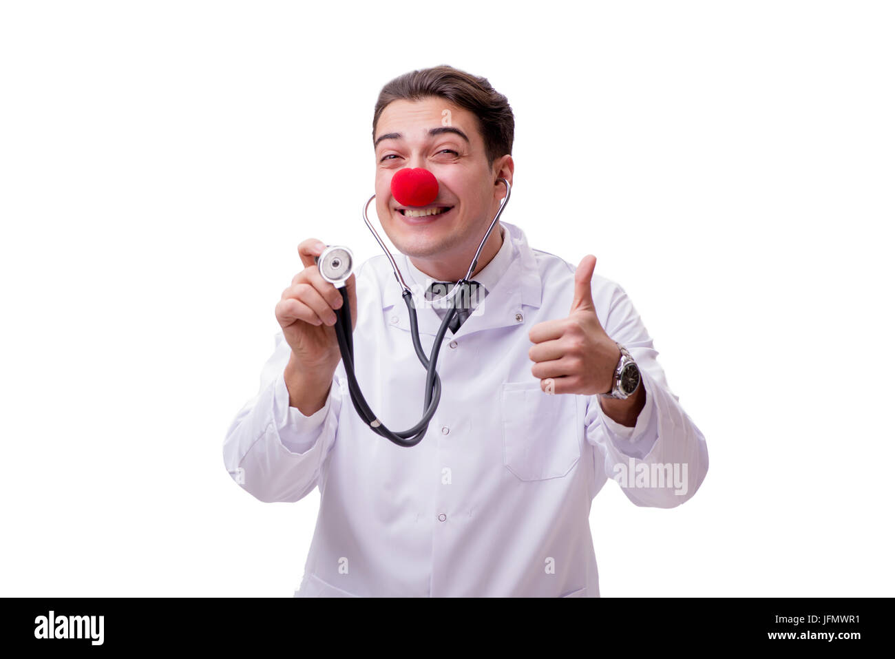 Funny clown doctor isolated on the white background Stock Photo - Alamy