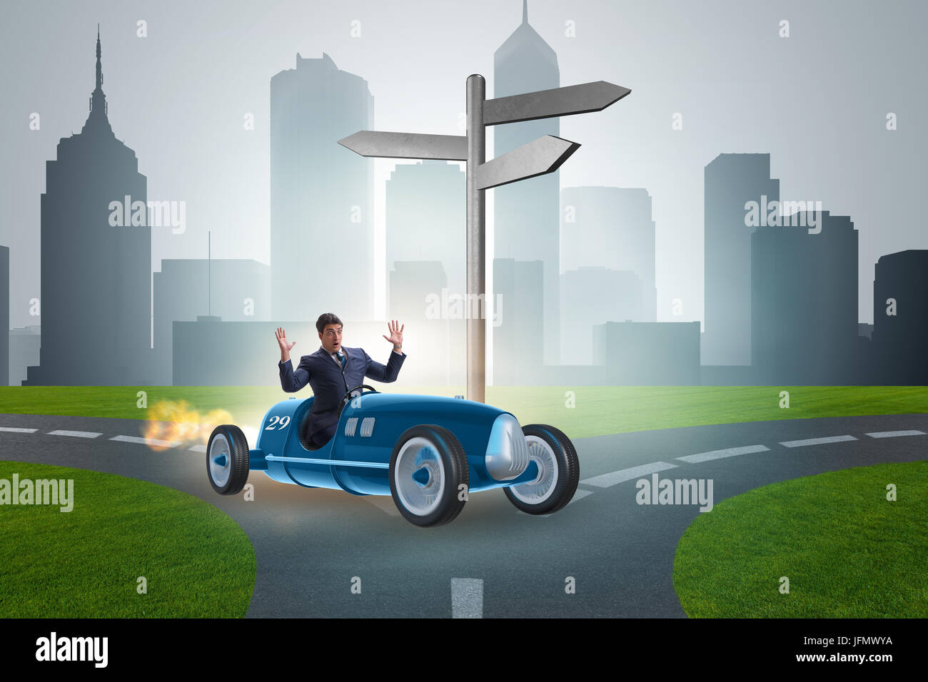 Confused businessman driving car im uncertainty Stock Photo - Alamy
