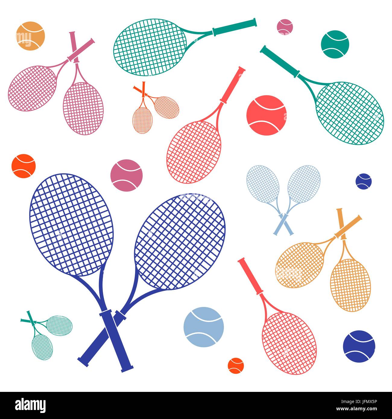 Nice picture of colorful rackets and balls for tennis lessons on a ...