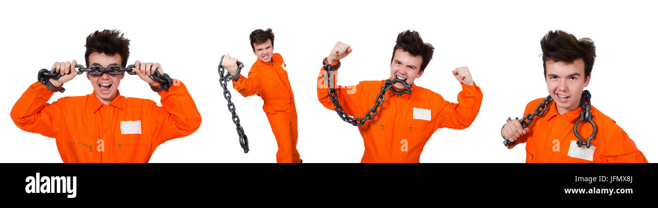 Young inmate with chains isolated on the white Stock Photo - Alamy