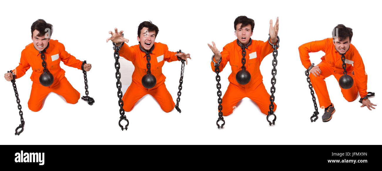 Young inmate with chains isolated on the white Stock Photo - Alamy