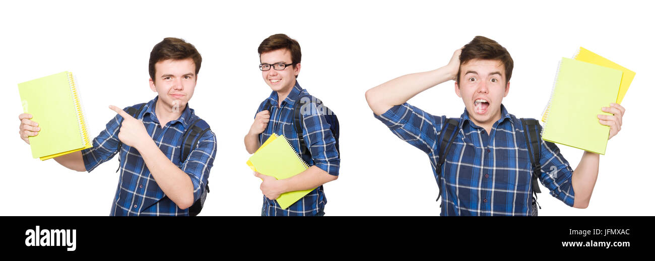 Young student with book on white Stock Photo - Alamy