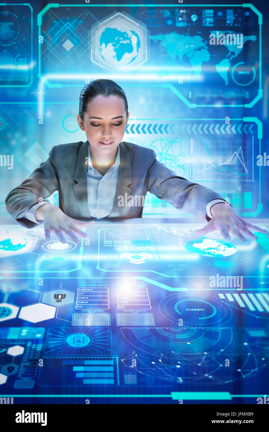 Woman analyst working with big data Stock Photo - Alamy