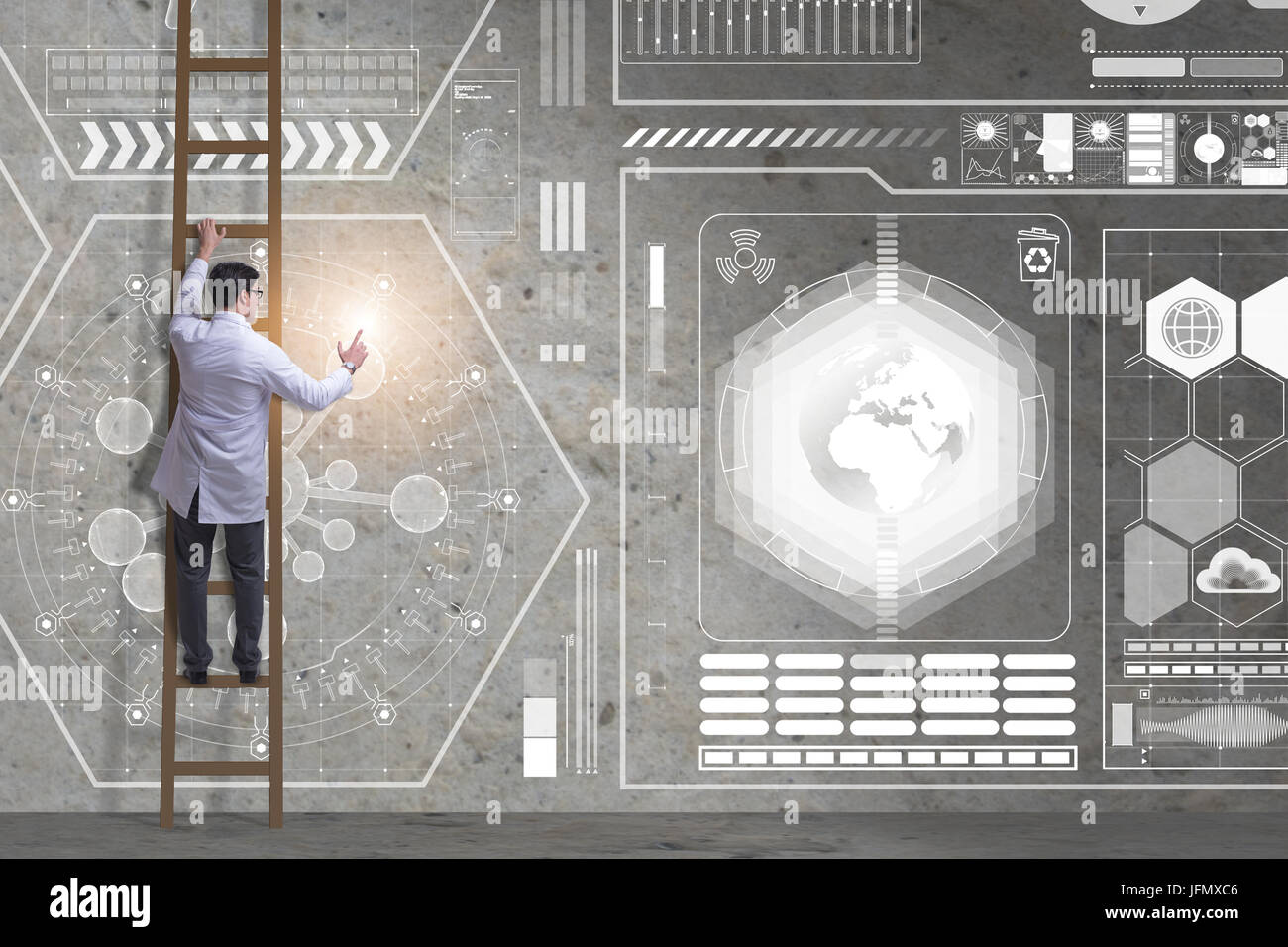 Male doctor climbing ladder in medical concept Stock Photo - Alamy