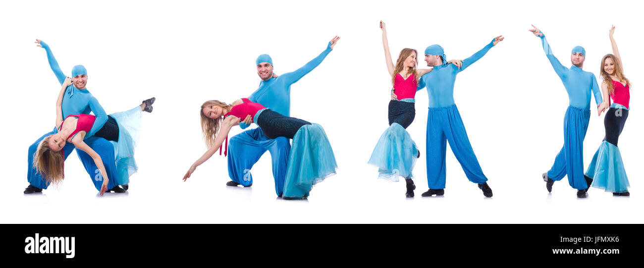 Pair of dancers dancing modern dance isolated on white Stock Photo - Alamy