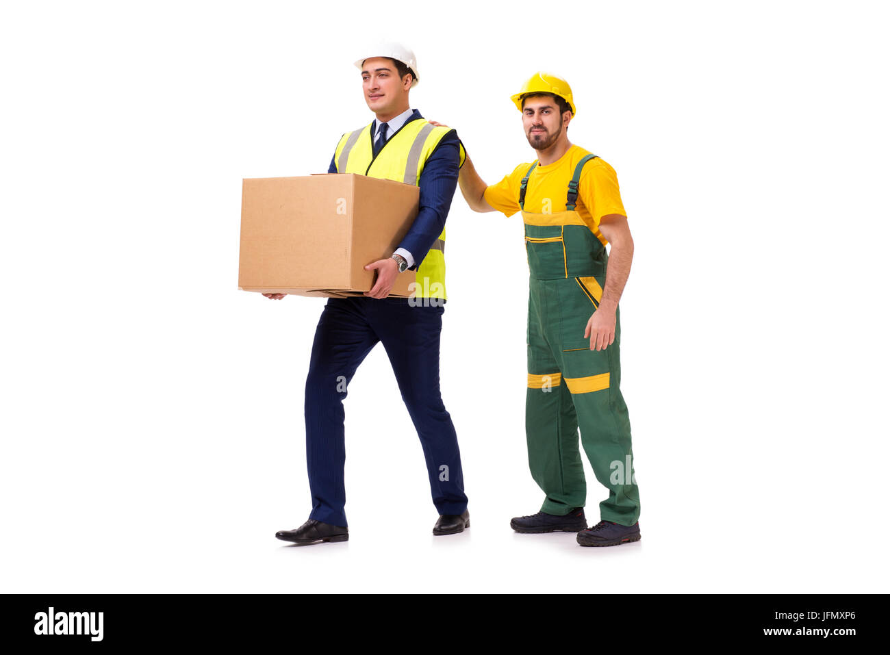 Two workers isolated on the white background Stock Photo - Alamy