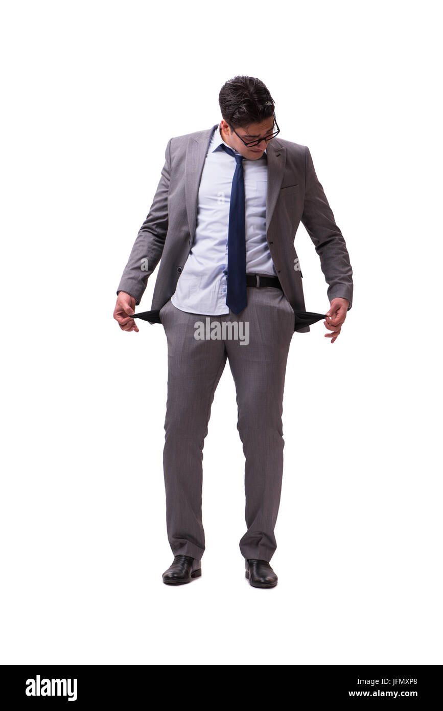 Bankrupt businessman isolated on white background Stock Photo - Alamy