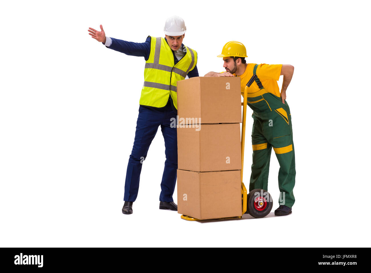 Two workers isolated on the white background Stock Photo - Alamy