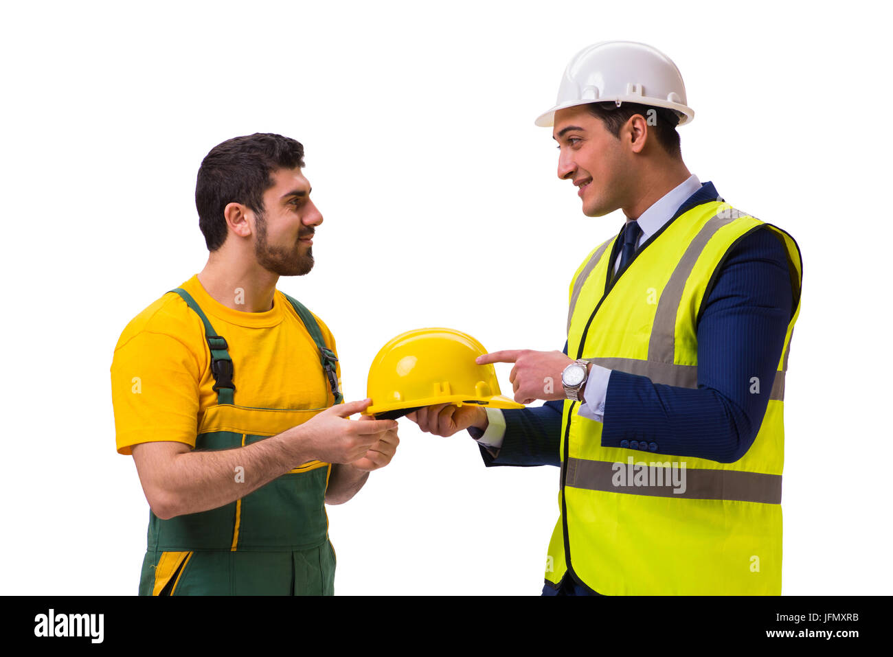 Two workers isolated on the white background Stock Photo - Alamy