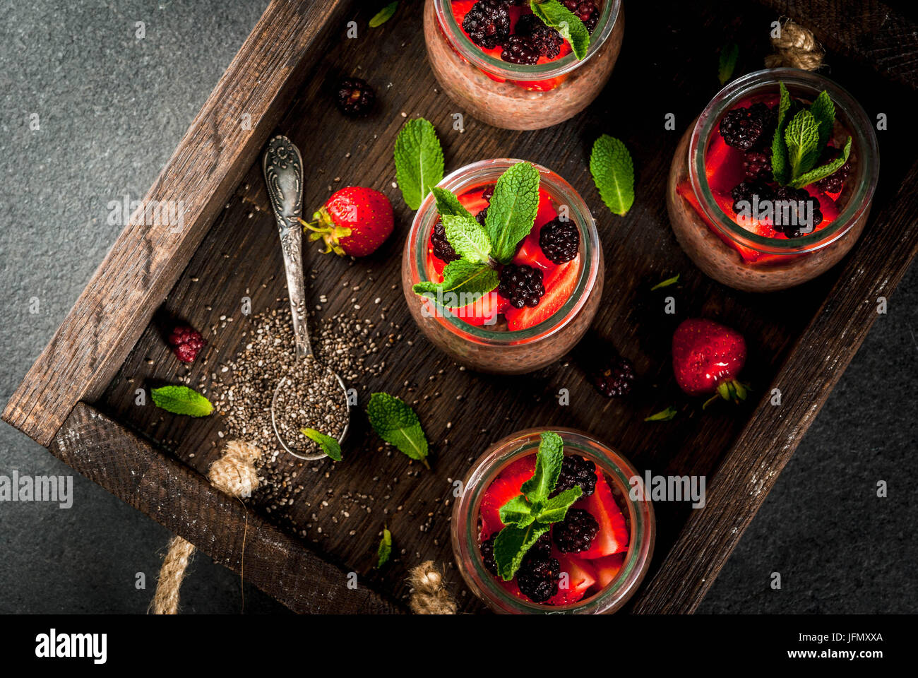 Healthy vegan breakfast. Dessert. Alternative food. Pudding with chia ...