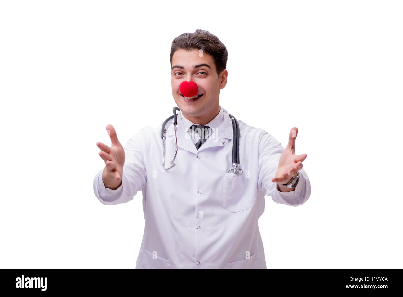 The funny clown doctor isolated on the white background Stock Photo - Alamy