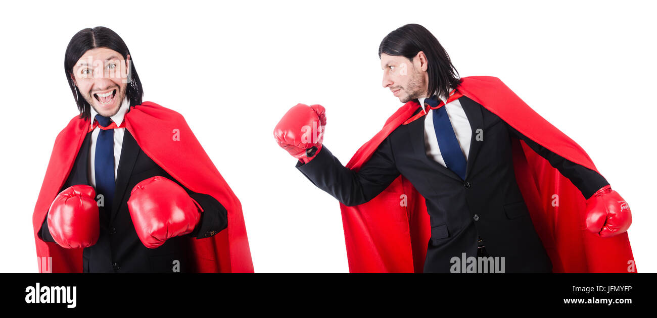 The young businessman boxer isolated on white Stock Photo - Alamy