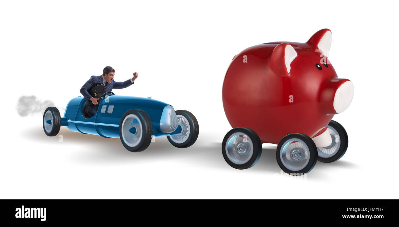 The man chasing piggybank in business concept Stock Photo - Alamy