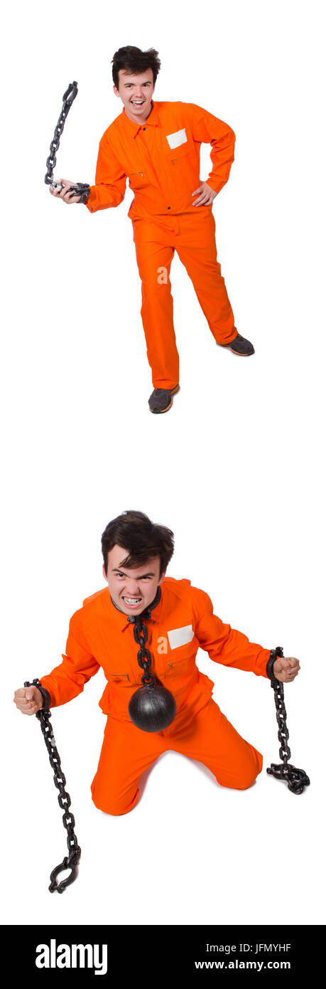 The young inmate with chains isolated on the white Stock Photo - Alamy