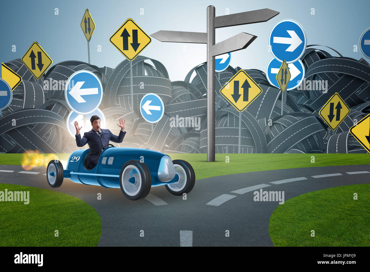 The confused businessman driving car im uncertainty Stock Photo - Alamy
