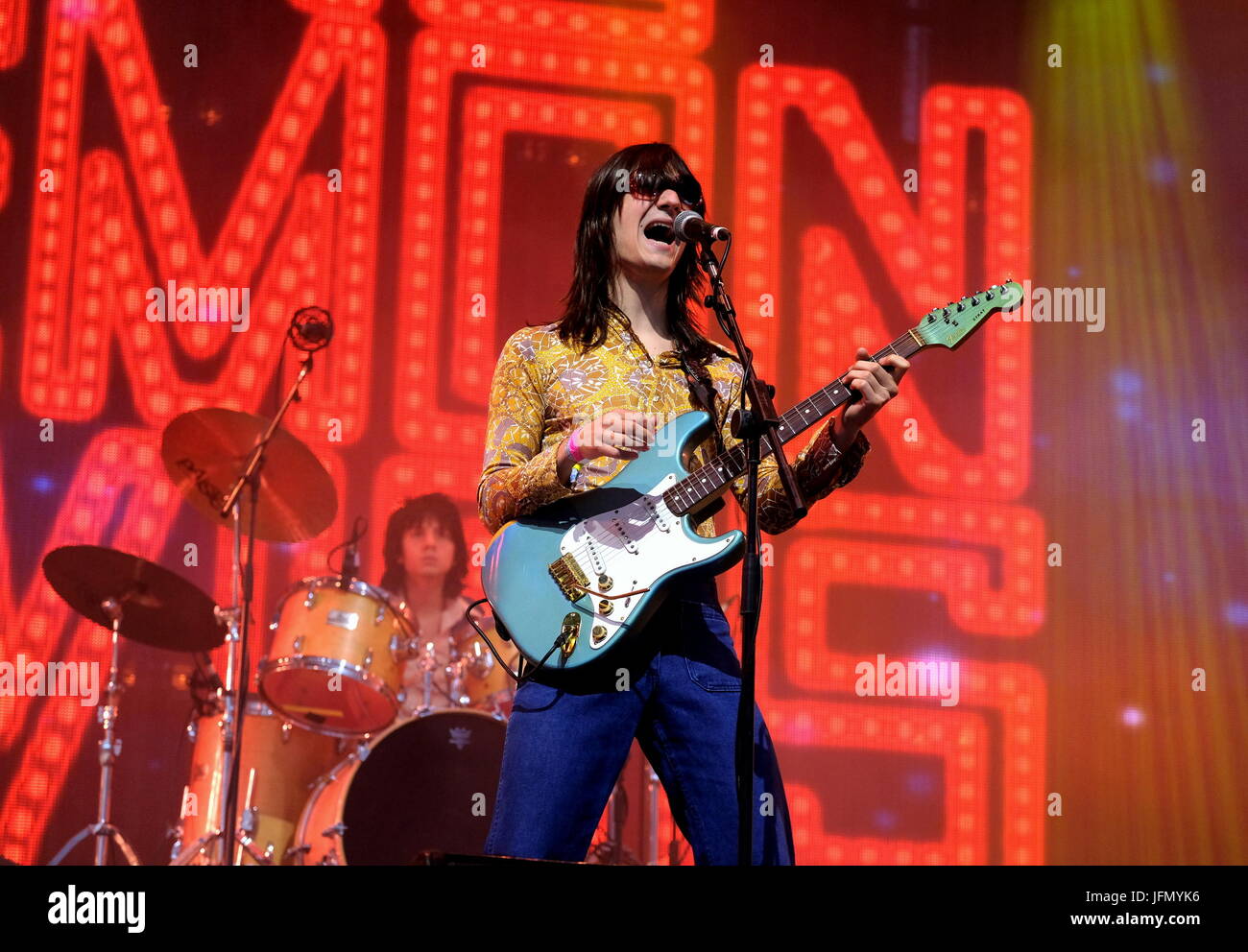 American pop band the Lemon Twigs performing at Glastonbury Festival ...