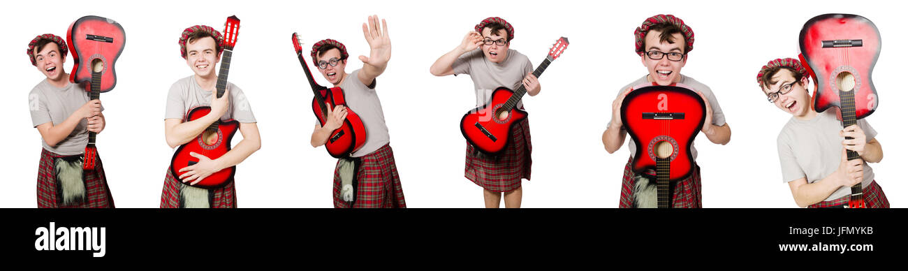 The scotsman playing guitar isolated on white Stock Photo - Alamy