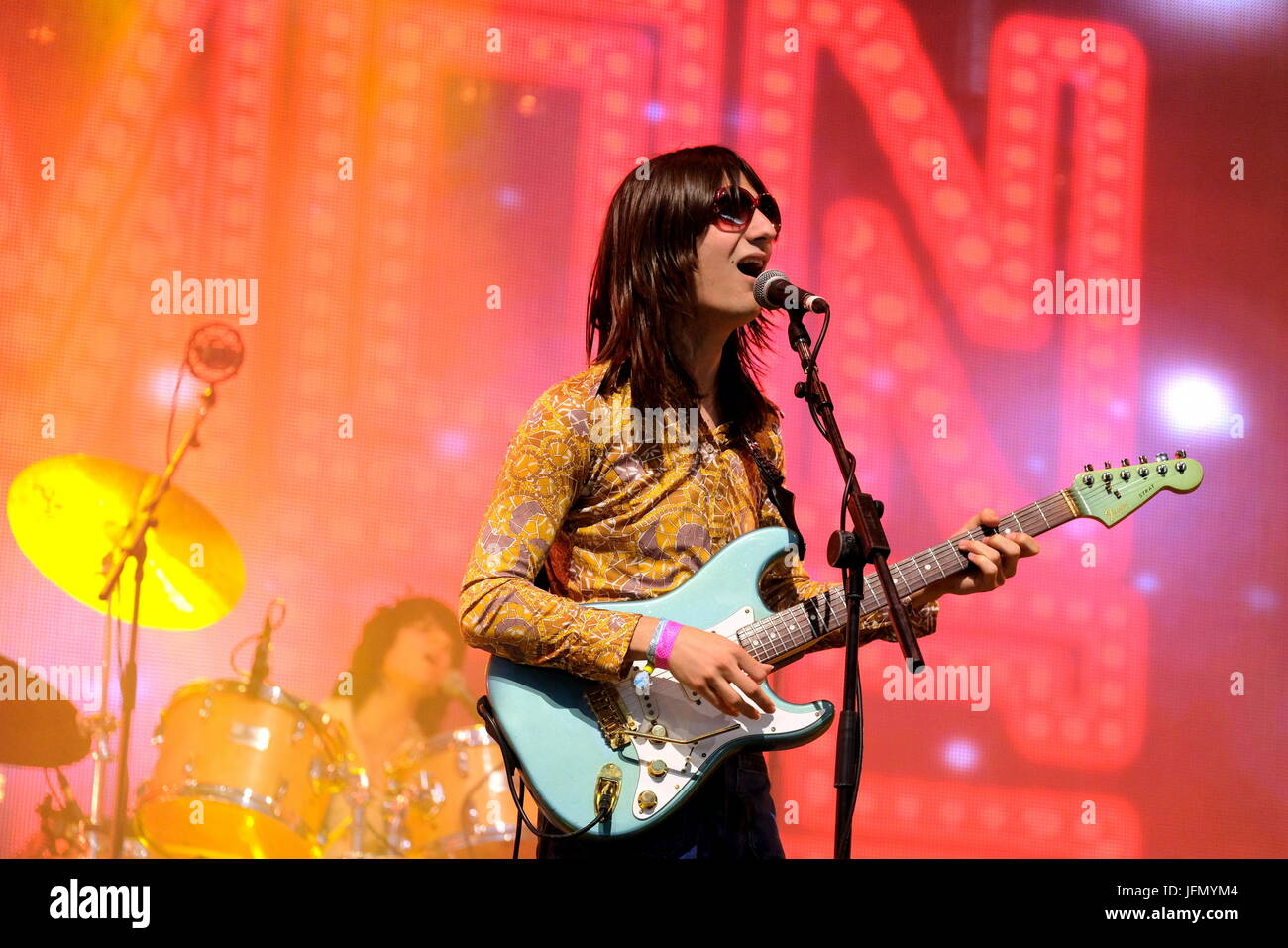 American pop band the Lemon Twigs performing at Glastonbury Festival ...
