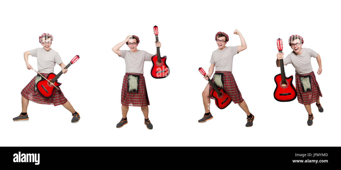 The scotsman playing guitar isolated on white Stock Photo - Alamy