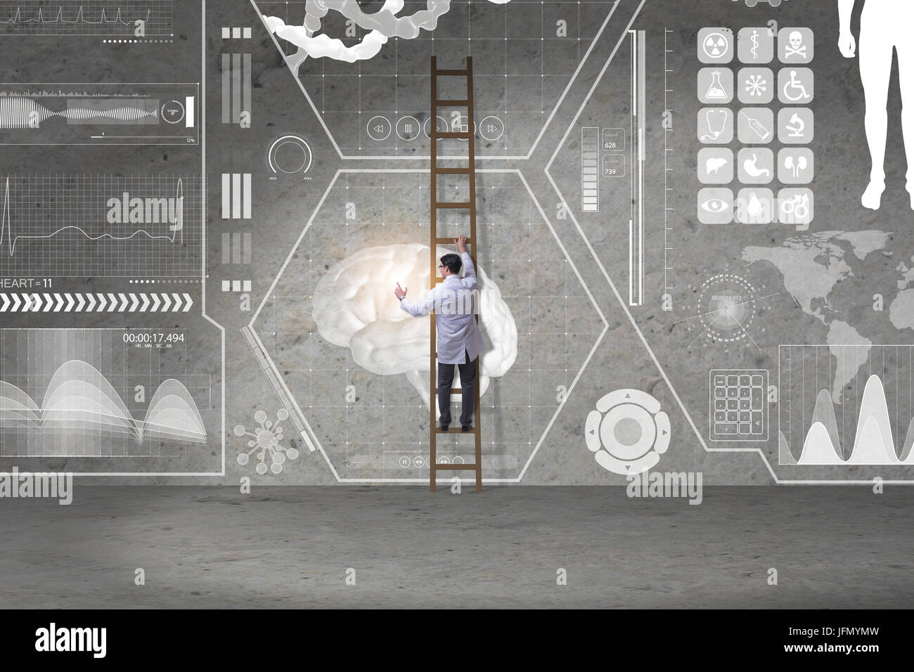 The male doctor climbing ladder in medical concept Stock Photo - Alamy