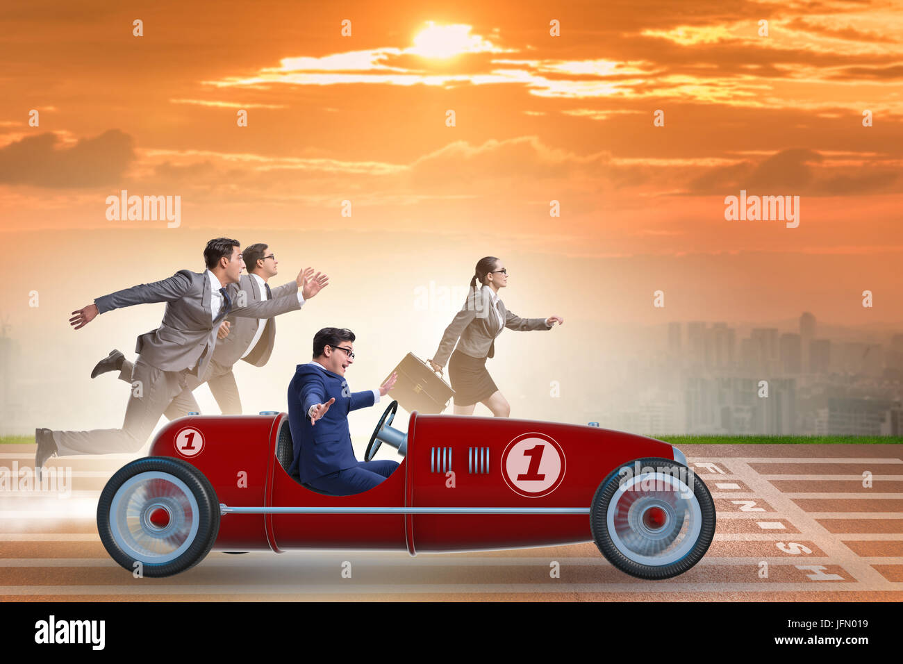 The businessman driving car in competition concept Stock Photo - Alamy