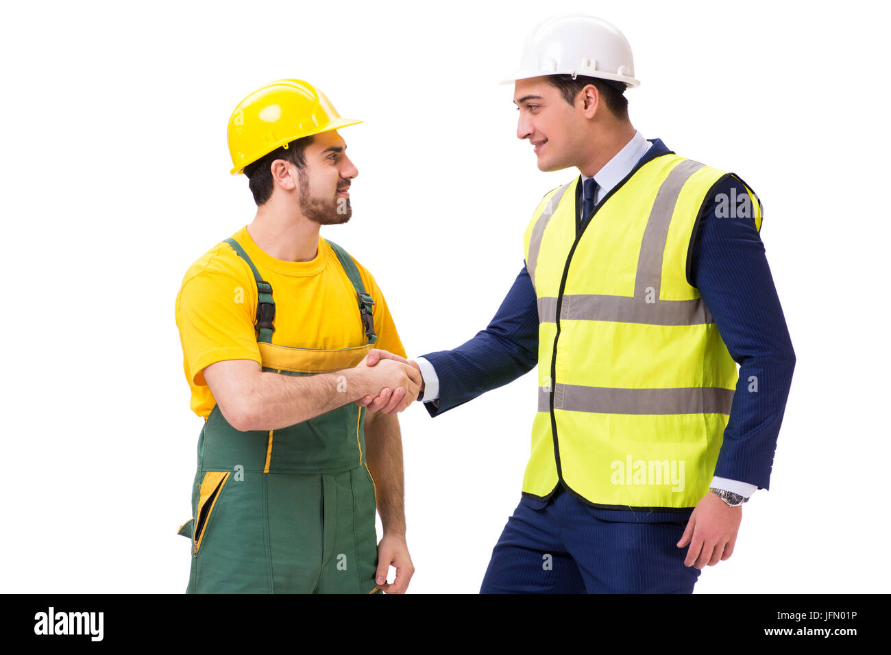The two workers isolated on the white background Stock Photo - Alamy