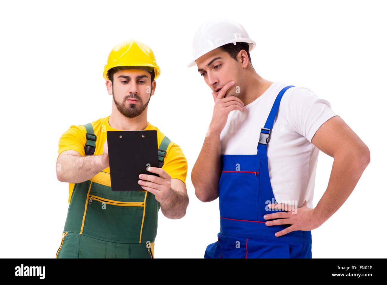 The two workers isolated on the white background Stock Photo - Alamy
