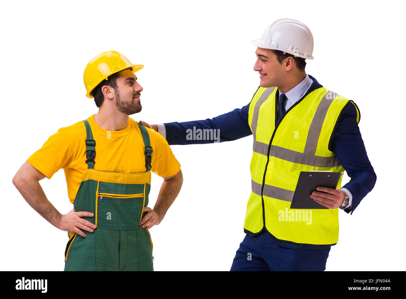 The two workers isolated on the white background Stock Photo - Alamy