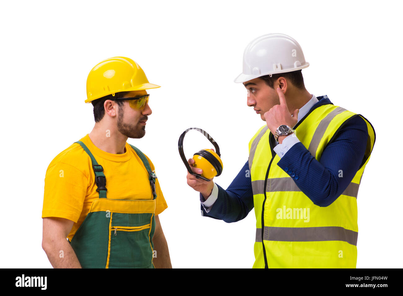 The two workers isolated on the white background Stock Photo - Alamy