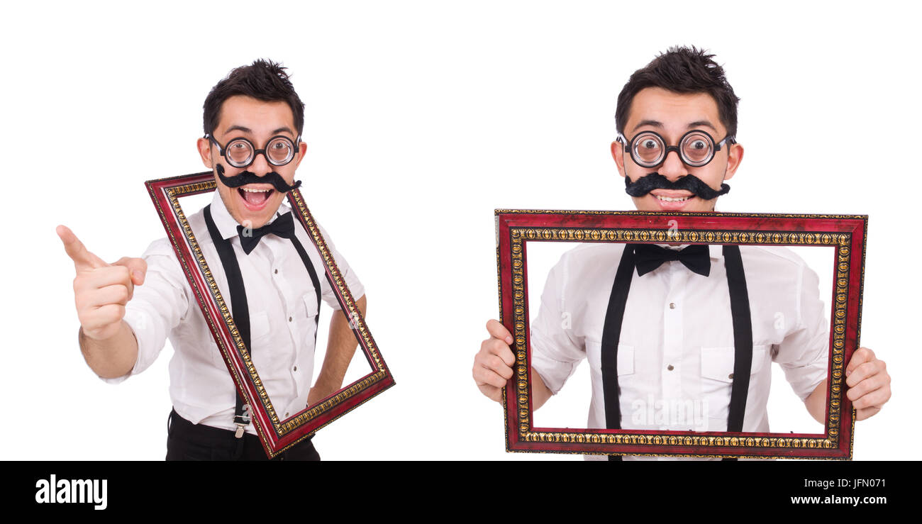 The young man with frame isolated on white Stock Photo - Alamy