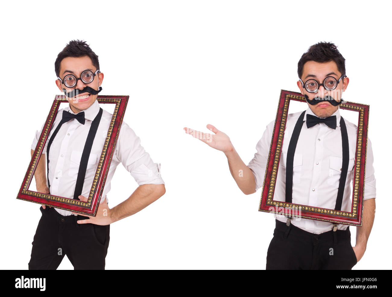 The young man with frame isolated on white Stock Photo - Alamy