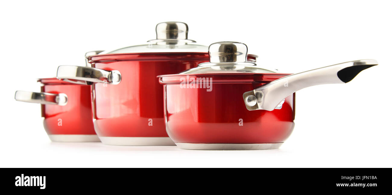 Steel pots isolated on white background Stock Photo - Alamy