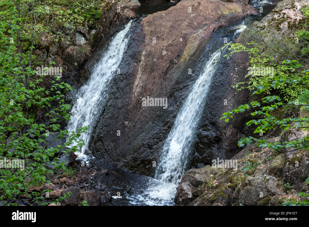 The waterfall Danska fall, Danska fallen (Danish fall) in Assman river ...