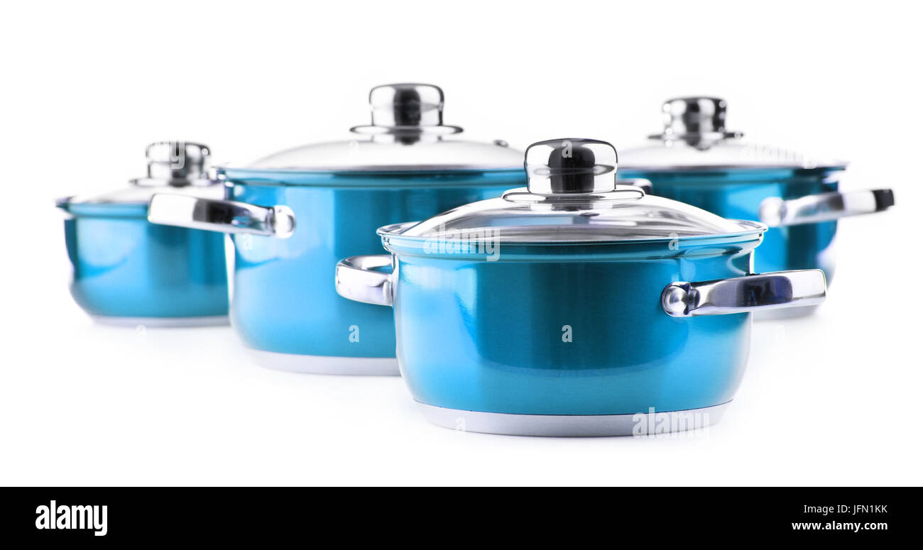Steel pots isolated on white background Stock Photo - Alamy