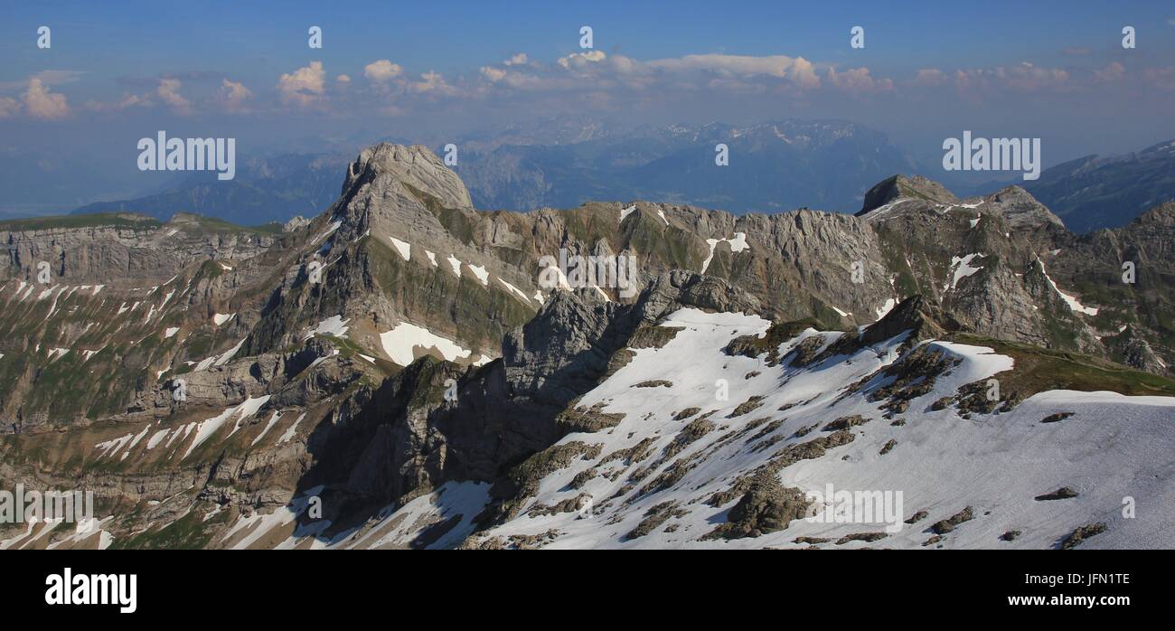 View from Mount Santis, Switzerland. Lisengrat and mountains of the ...