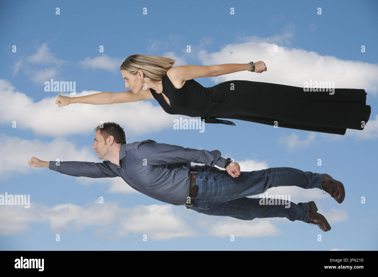 Falling or Flying Man and Woman Stock Photo - Alamy