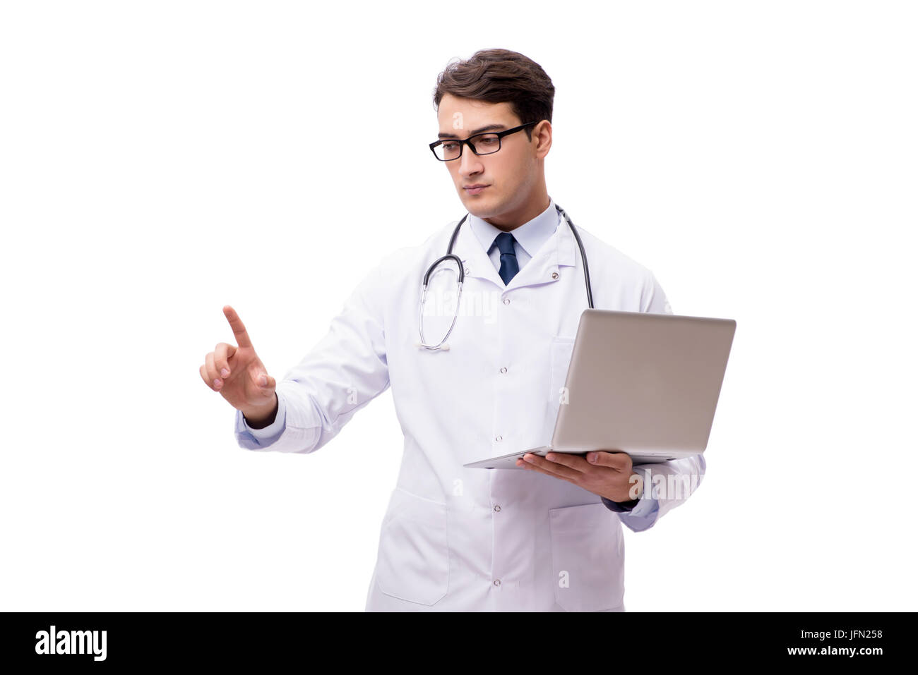 The doctor with laptop isolated on white background Stock Photo - Alamy