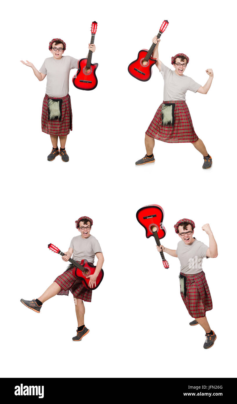 The scotsman playing guitar isolated on white Stock Photo - Alamy