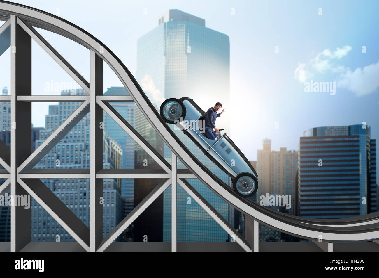 The businessman driving sports car on roller coaster Stock Photo - Alamy