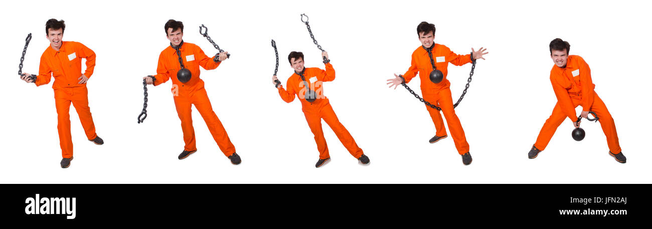 The young inmate with chains isolated on the white Stock Photo - Alamy