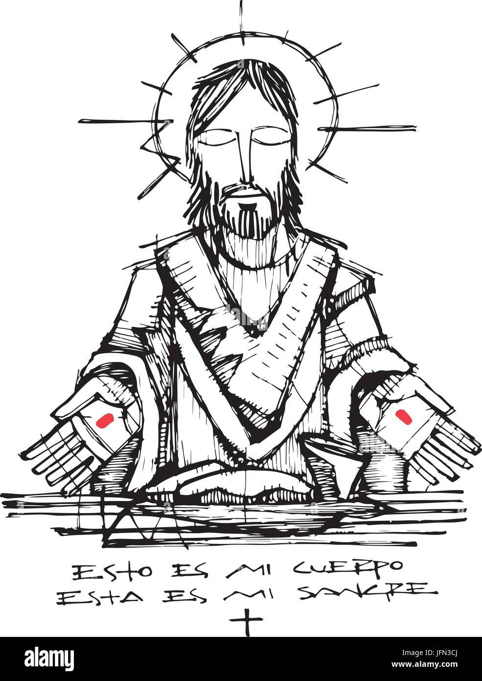 Jesus Christ Sacred Face Hand Drawn Illustration Stock