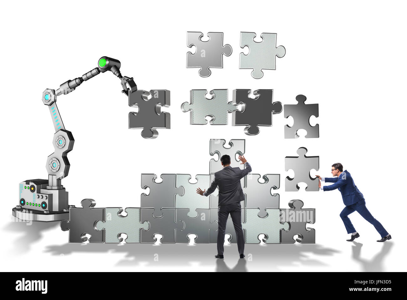 The businessman doing jigsaw puzzle with robotic arm Stock Photo - Alamy