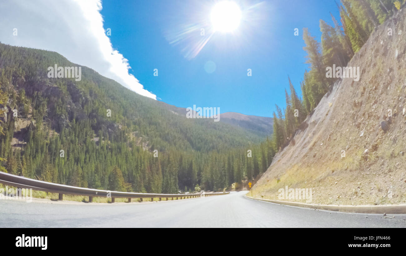POV point of view - Driving through alpine forest of Guanella Pass in ...