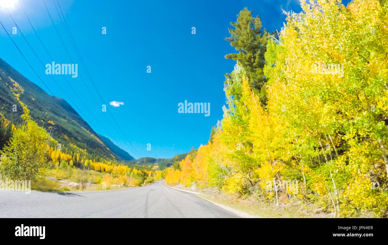 POV point of view - Driving through alpine forest of Guanella Pass in ...