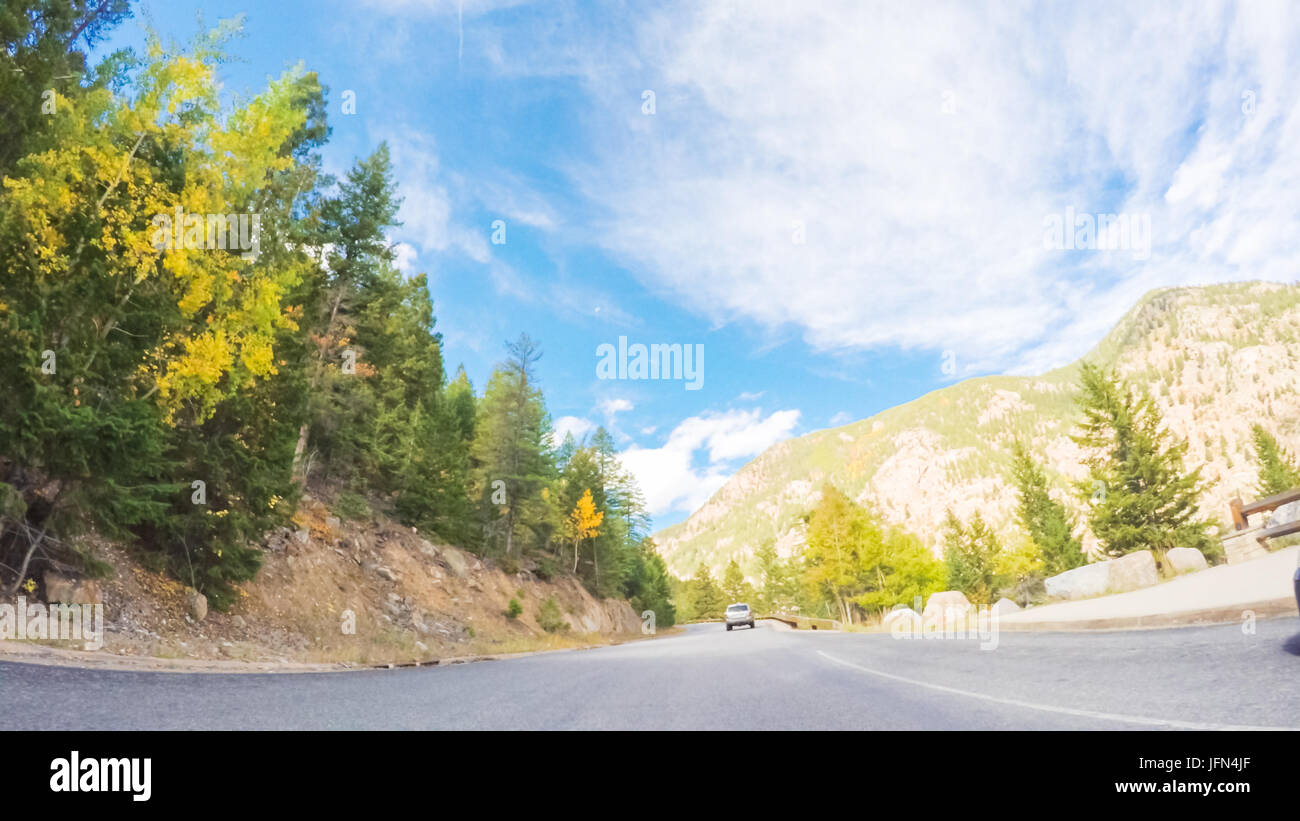 POV point of view - Driving through alpine forest of Guanella Pass in ...